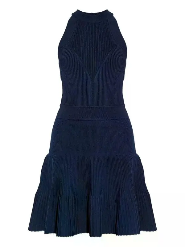 Ribbed Halter Mini Dress - Blue
