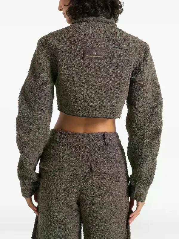Manière De Voir Catherine Cropped Boucle Denim Jacket - Brown