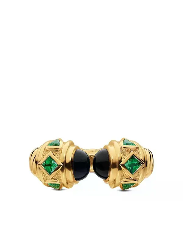David Yurman 18k Yellow Renaissance Onyx And Tsavorite Ring - Gold