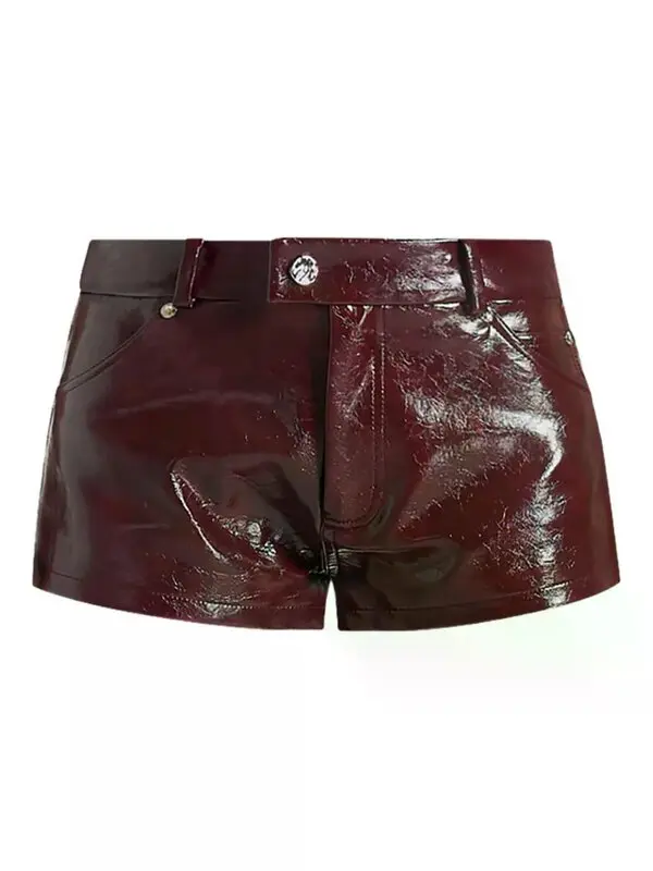 Manière De Voir Cracked Patent Vegan Leather Mini Shorts With Adjustable Waist Tabs - Red