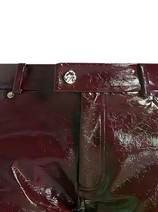 Manière De Voir Cracked Patent Vegan Leather Mini Shorts With Adjustable Waist Tabs - Red