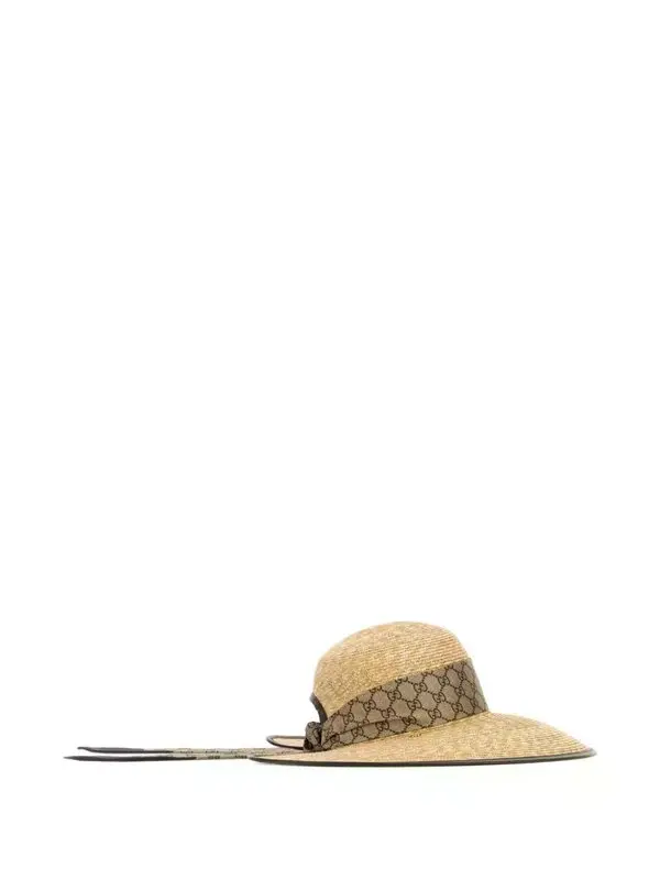 Gucci Raffia Hat With Monogram Ribbon - Neutrals