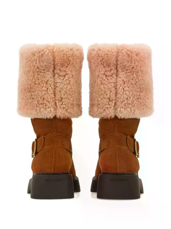 FERRAGAMO Shearling Buckle Ankle Boots