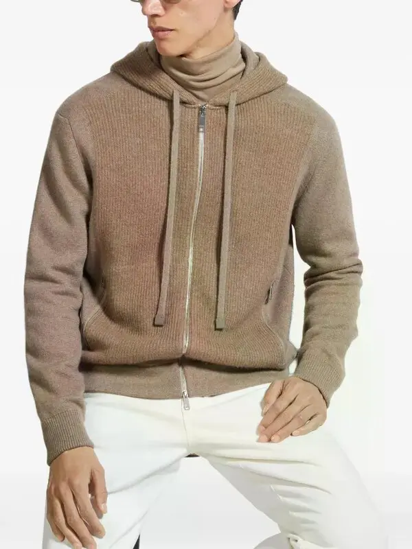 Zegna Ribbed-panel Zip-up Hoodie