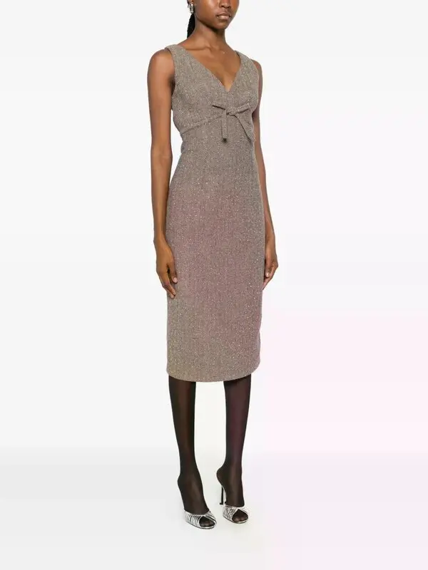 ERMANNO FIRENZE Bow-detail Midi Dress - Brown