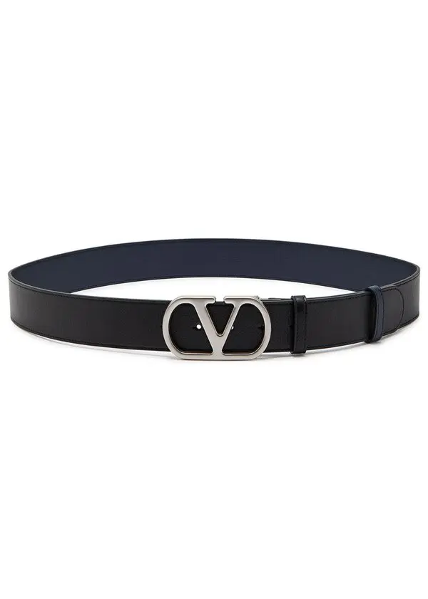 Valentino Garavani Vlogo Reversible Leather Belt - Black