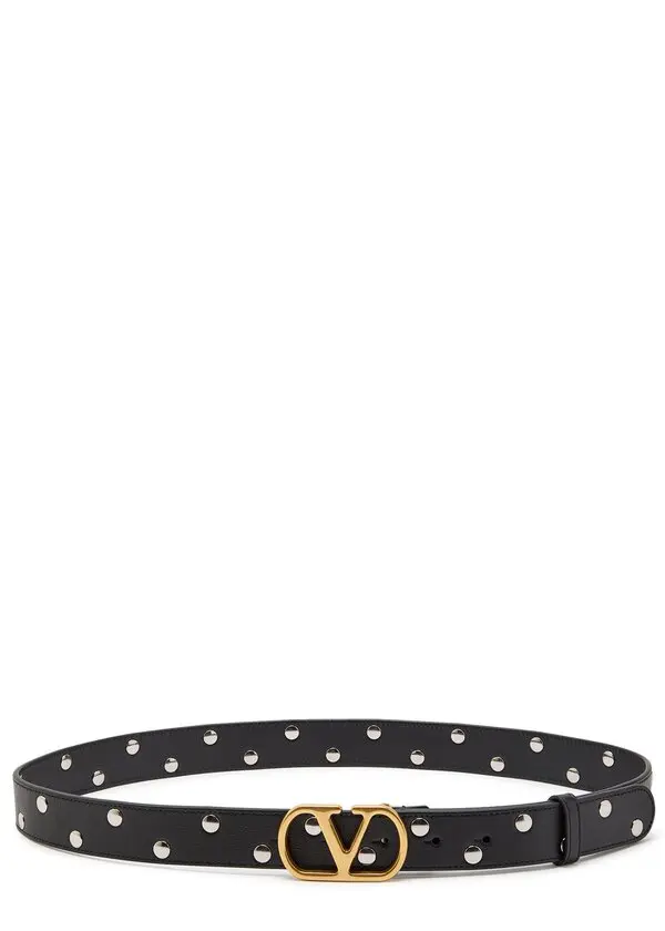 Valentino Garavani Vlogo Stud-embellished Leather Belt - Black
