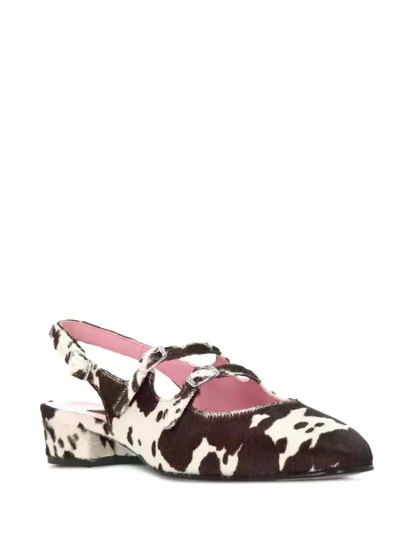 CAREL Leather Buckle Slingback Pumps - Brown