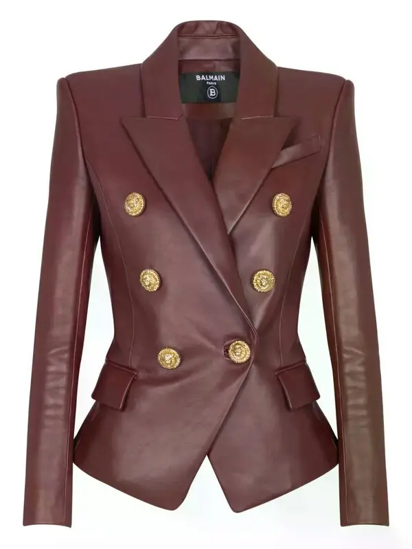 Balmain Six-button Lambskin Leather Blazer