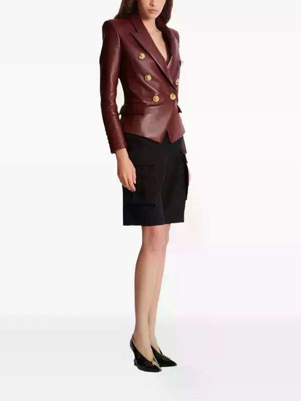 Balmain Six-button Lambskin Leather Blazer