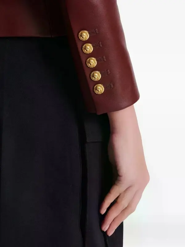 Balmain Six-button Lambskin Leather Blazer