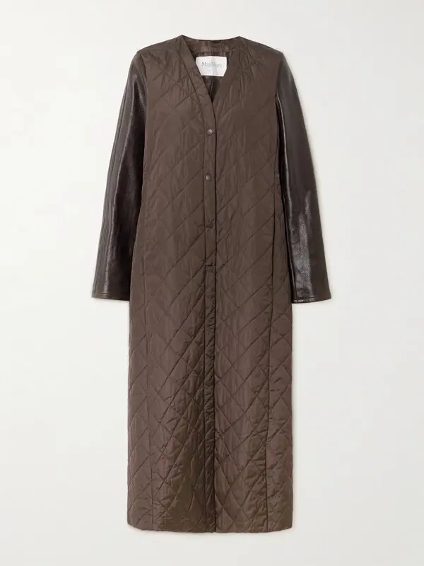 Max Mara Berta Leather-trimmed Quilted Shell Coat