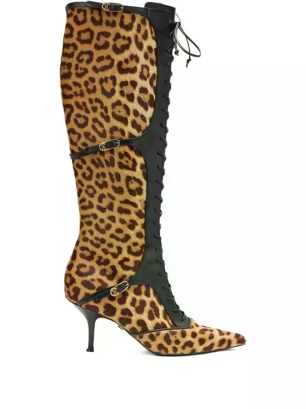 Roberto Cavalli Leopard-print Lace-up Boots