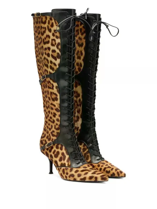 Roberto Cavalli Leopard-print Lace-up Boots