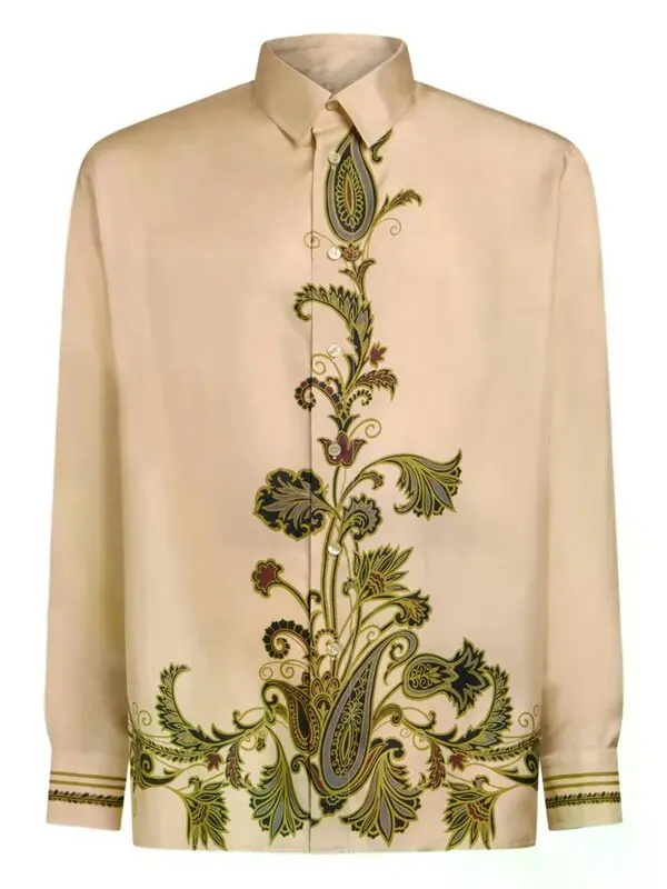 Etro Silk Shirt With Placed Print - Neutrals