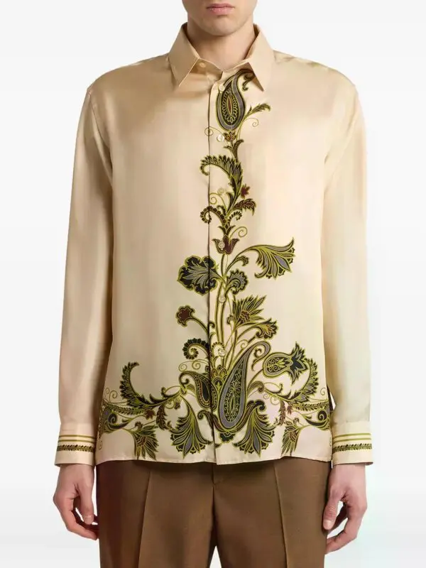 Etro Silk Shirt With Placed Print - Neutrals