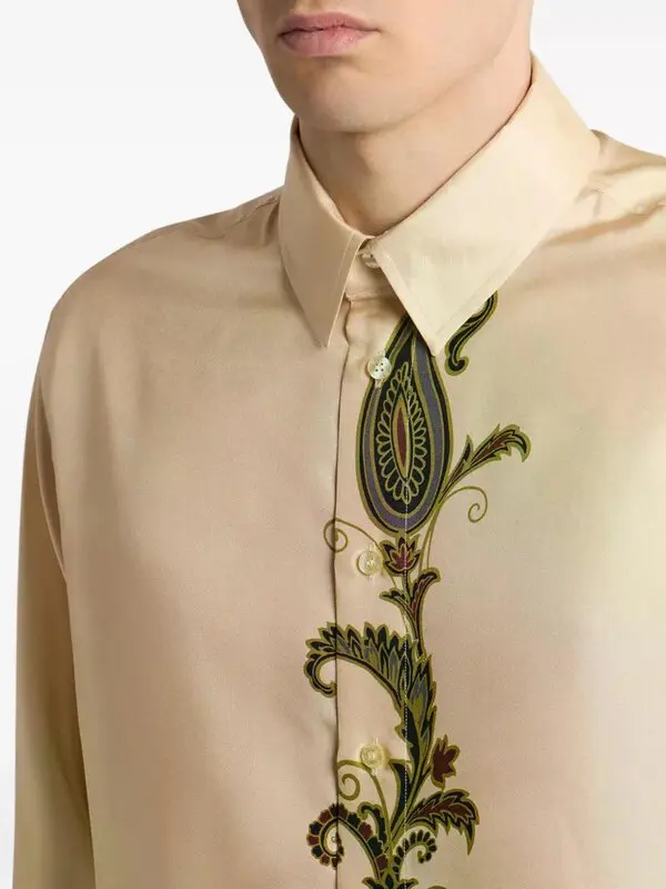 Etro Silk Shirt With Placed Print - Neutrals