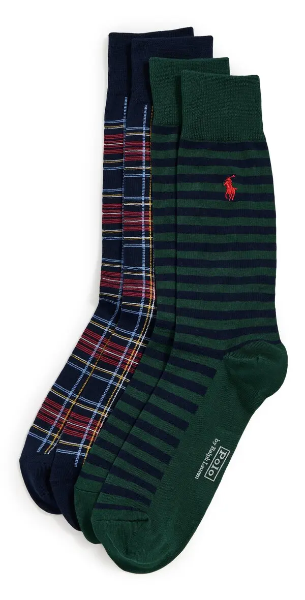 Ralph Lauren Plaid And Stripe Socks 2-pack - Navy