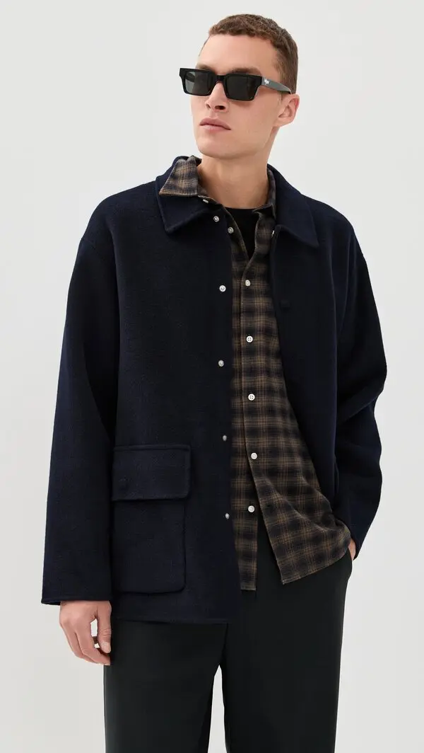 Officine Générale Vasco Double Split Wool Jacket - Dark Navy