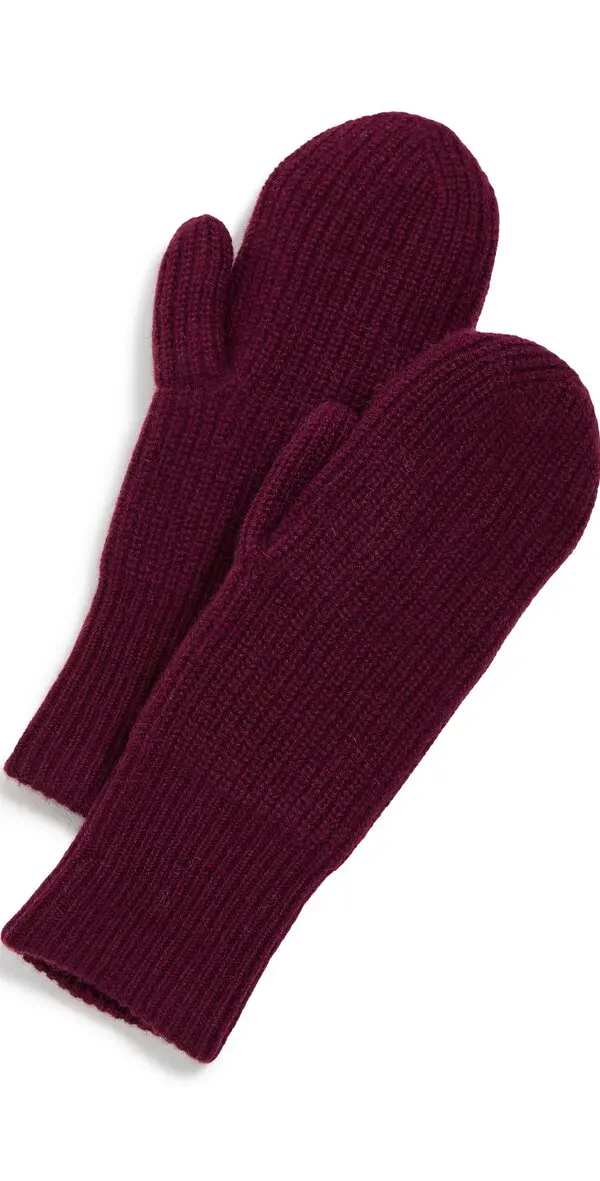 WHITE & WARREN Cashmere Ribbed Mittens - Sangria
