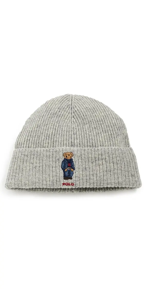 Ralph Lauren Solid Denim Bear Beanie - Andover Heather