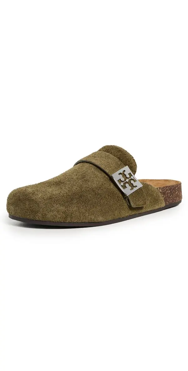 Tory Burch Mellow Mules - Wild Olive/silver