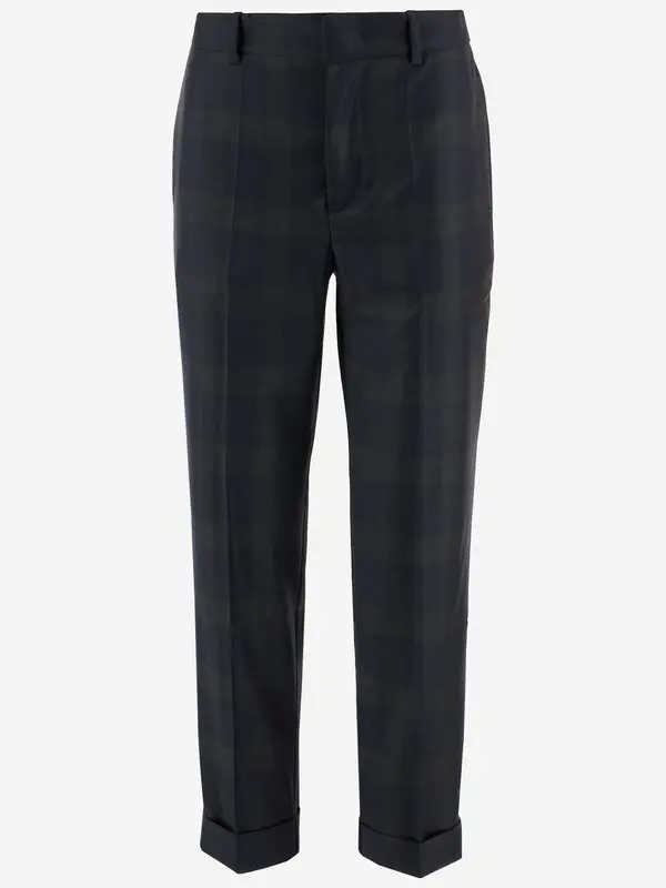 SA SU PHI Angela Tartan Wool Pants With Turn-up Hem