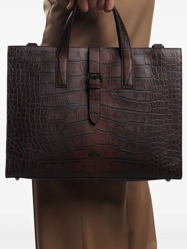 Emporio Armani Crocodile-effect Leather Briefcase
