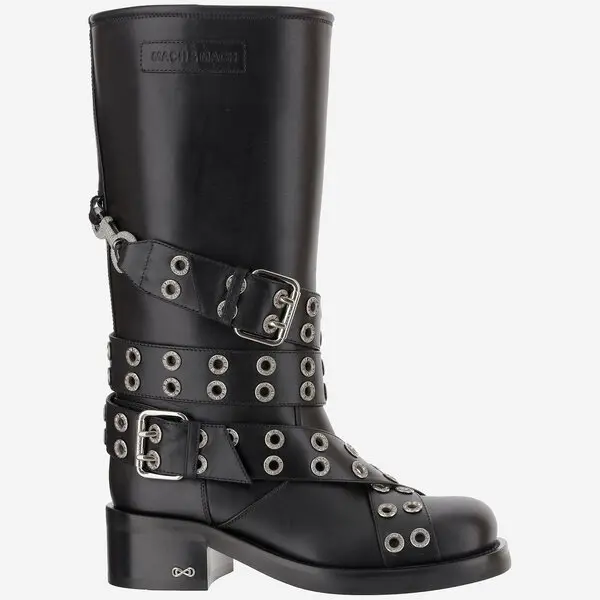 Mach & Mach Leather Combat Boots With Straps And Eyelets