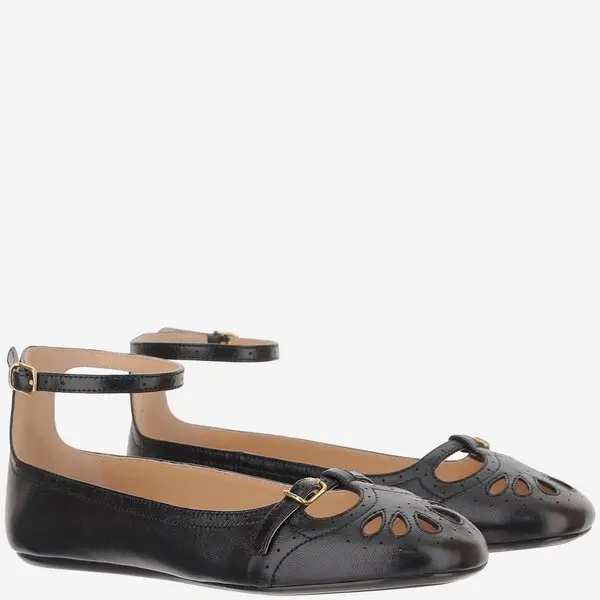 Chloé Mixed Leather Ballerina Flats - Black