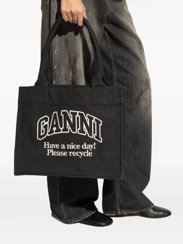 GANNI Recycled Cotton Large Tote Bag - Grey