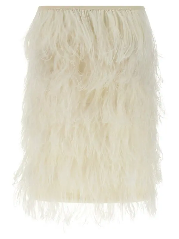 Attico Ostrich Feather Embellished Midi Skirt - White