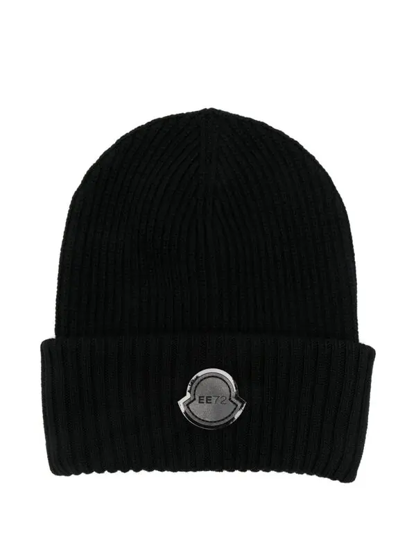 Moncler Logo Wool Beanie - Black