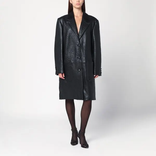 CASSELL Single-breasted Crocodile-effect Leather Coat