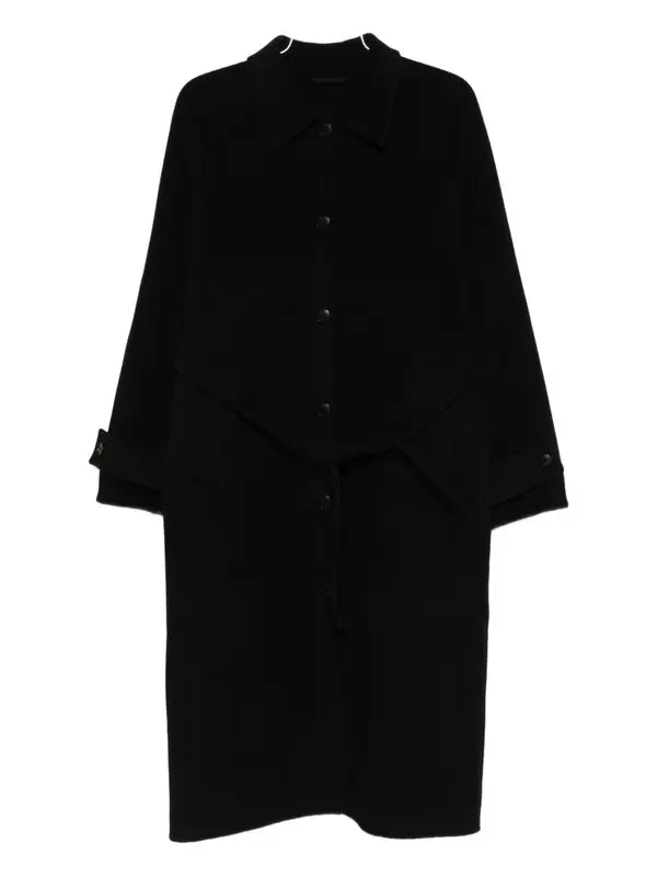 Closed Wool Belted Coat - Black