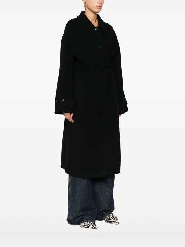 Closed Wool Belted Coat - Black