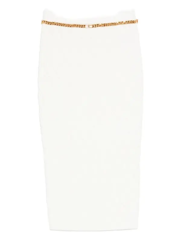 Elisabetta Franchi Knitted Midi Skirt With Chain Belt - Ivory