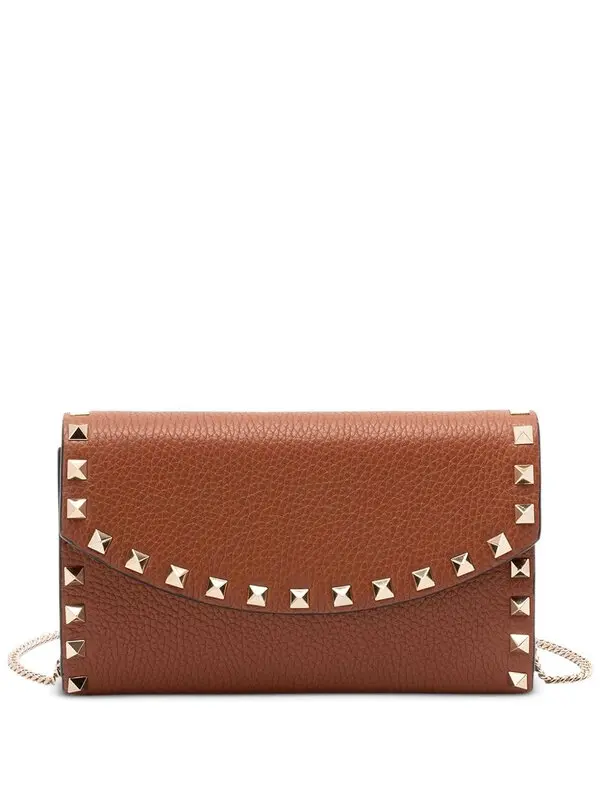 Valentino Garavani Rockstud Leather Wallet On Chain - Leather Brown
