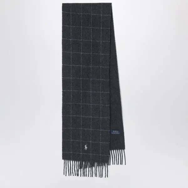 Ralph Lauren Navy Blue Checked Scarf With Logo Embroidery - Green