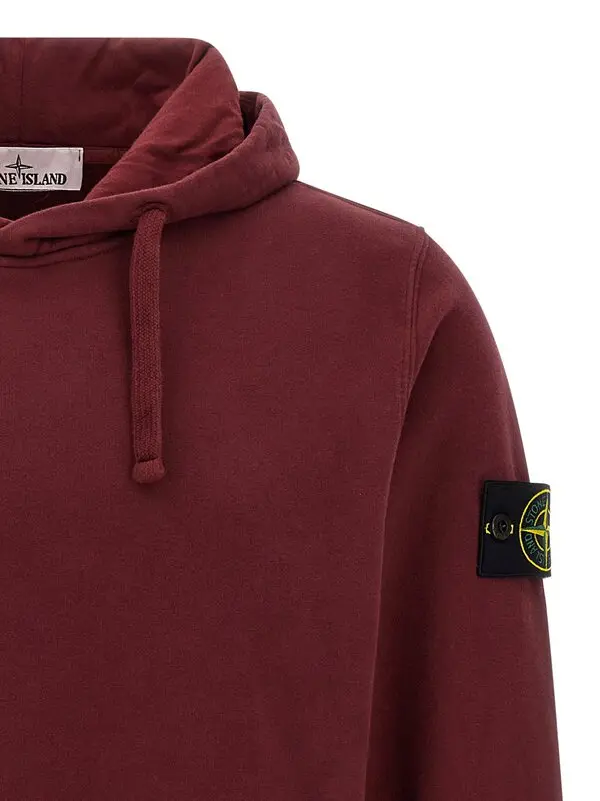 Stone Island Logo Badge Hoodie - Bordeaux