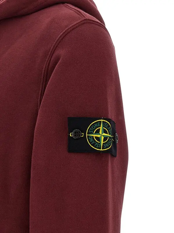 Stone Island Logo Badge Hoodie - Bordeaux