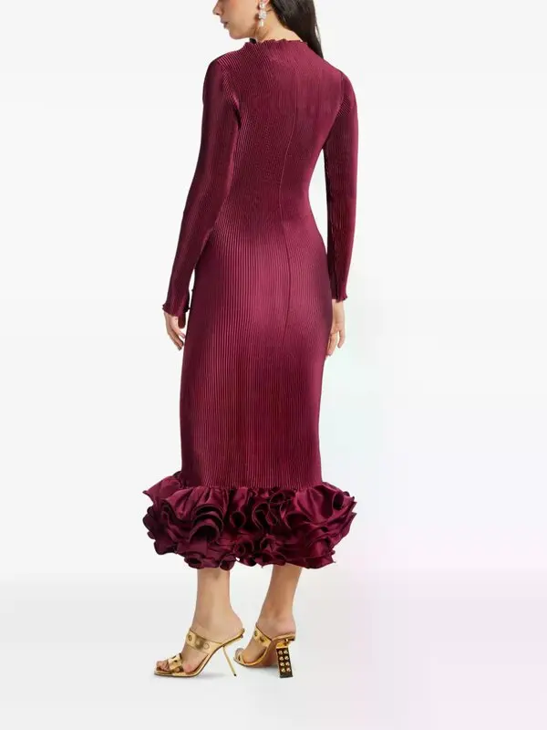 L'IDEE Campbell Ruffled Ribbed Midi Dress