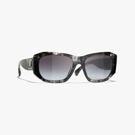 Chanel Rectangle Sunglasses - Black Tweed