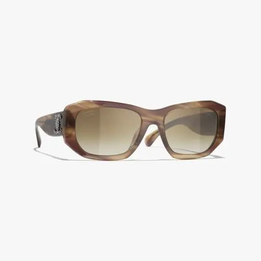 Chanel Rectangle Sunglasses - Taupe Tortoise
