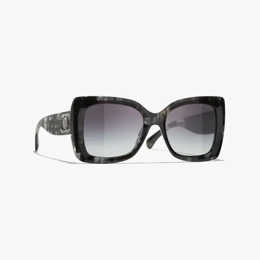 Chanel Square Sunglasses - Black Tweed