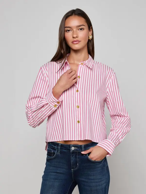 L'Agence Cosette High-low Hem Shirt - Pinktober/white Stripe