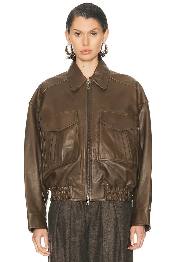 Staud Eugene Leather Jacket - Truffle