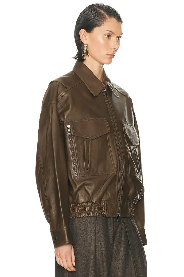 Staud Eugene Leather Jacket - Truffle