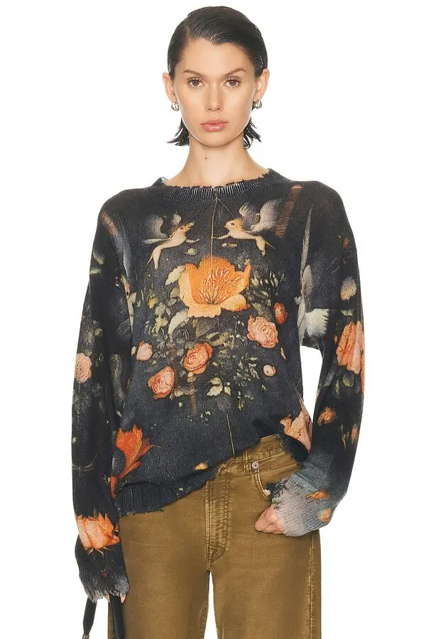 R13 Printed Boyfriend Cashmere Sweater