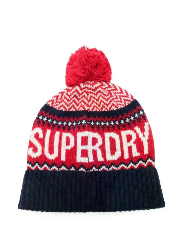 Superdry Pompom-detail Patterned Beanie